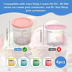 OVRRCSME Deluxe Ice Cream Pints Neoprene Sleeves 4 Pack，Compatible with Ninja Creami NC501 NC500 Series 24oz Ice Cream Maker Containers (24oz 4 Cups+4 Sleeve)