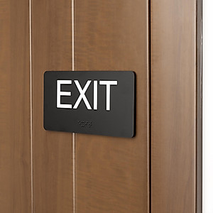 Exit Sign - ADA Compliant Exit Signs With Braille and Raised Letters for Business, Emergency Exit Sign for Office Restroom Indoor Outdoor,Easy Installation-Horizontal (2.8 * 5.8 In)