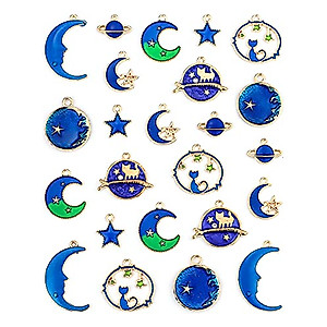 JIALEEY Assorted Gold Plated Enamel Cat Moon Star Celestial Charm Pendant DIY for Earrings Necklace Bracelet Jewelry Making and Crafting