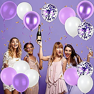 Purple and White Balloons, 50pcs 12 Inch Purple Balloons Metallic Purple Balloons Confetti Purple White Balloons for Purple Decorations, Birthday Shower Princess Theme Party Decorations