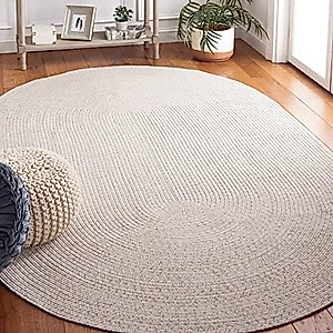 SAFAVIEH Braided Collection Area Rug - 6' x 9' Oval, Ivory & Light Grey, Handmade Farmhouse, Ideal for High Traffic Areas in Living Room, Bedroom (BRA201A)