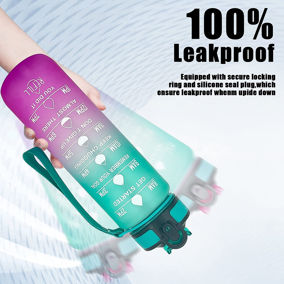 Myasrelae Water Bottle With Straw, 32 oz Water Bottles With Times to Drink,Leakproof BPA Free Bottle with Time Marker ，Ideal Gift for Gym Workouts and the Outdoors (A)