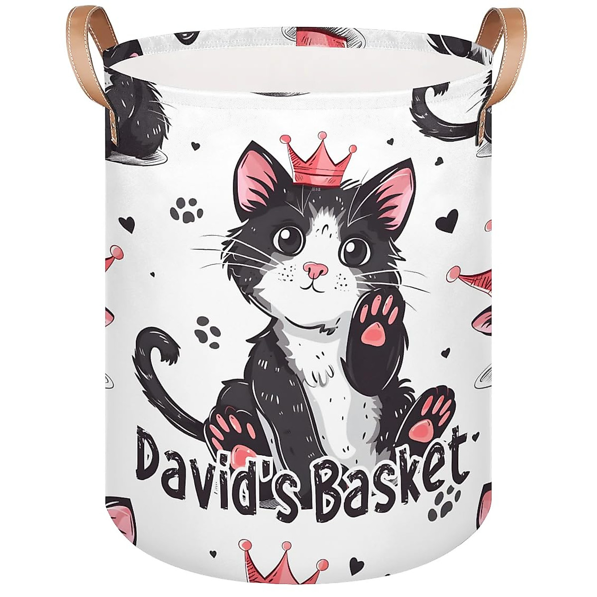 Personalized Laundry Basket, Custom Gift Laundry Hamper, Collapsible Nursery Waterproof Laundry Baskets, Dirty Clothes Toy Hamper with Handles Princess Cats Pattern