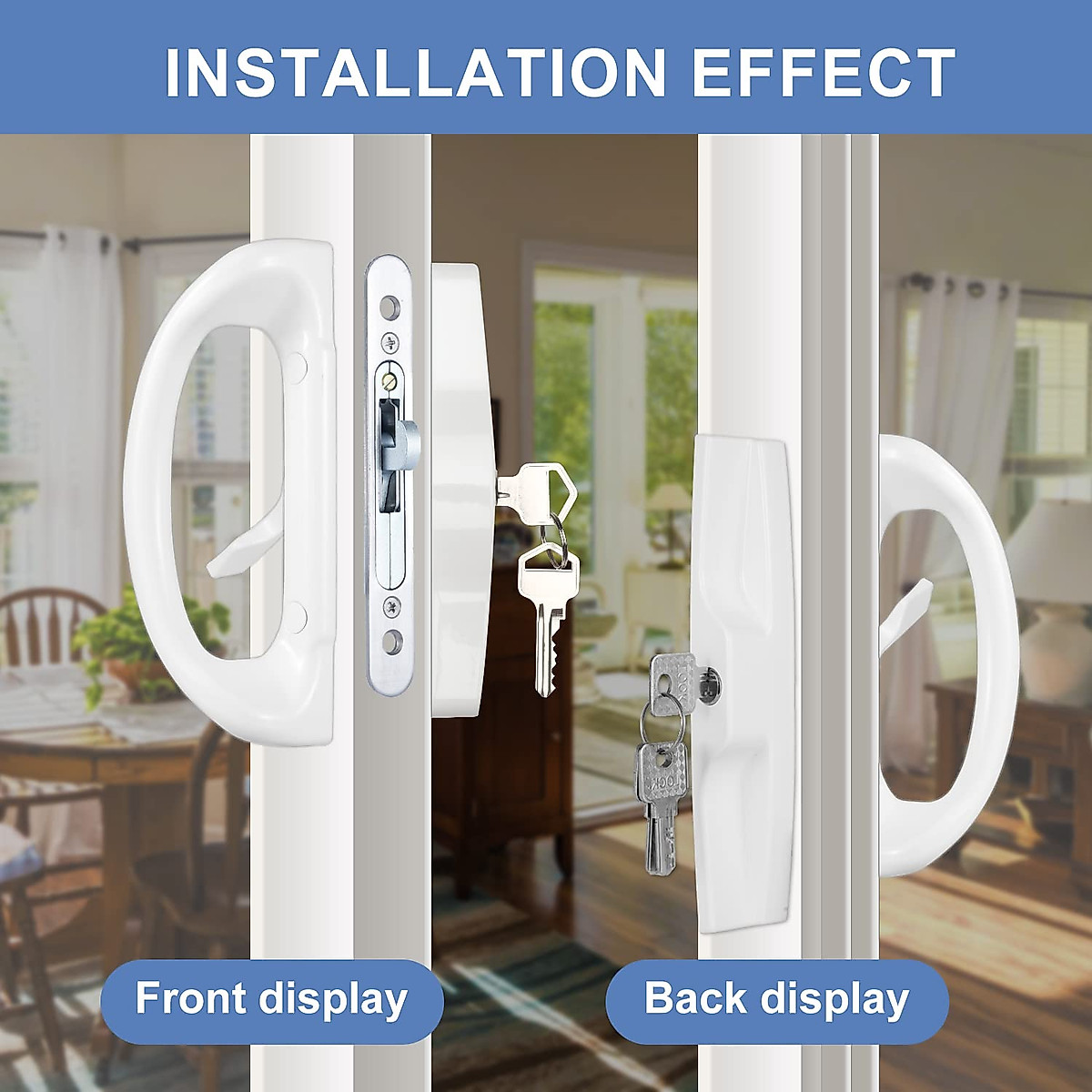 Patio Sliding Door Handle Set with Mortise Lock, Perfect Replacement Sliding Door Handle with Key Lock Fits Patio Doors Thickness 1-1/2" to 1-3/4", 3-15/16" Screw Hole Spacing, Reversible Design