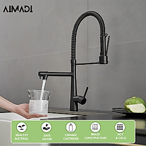 Black Kitchen Faucet,AIMADI Matte Black Kitchen Faucet with Pull Down Sprayer,Commercial Single Handle Single Hole Kitchen Sink Faucet