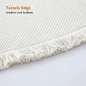 Poowe Round Cotton Rug Woven Tassel Throw Rug Washable Area Rug for Living Room Bedroom Kitchen Bathroom (Green Leaves)