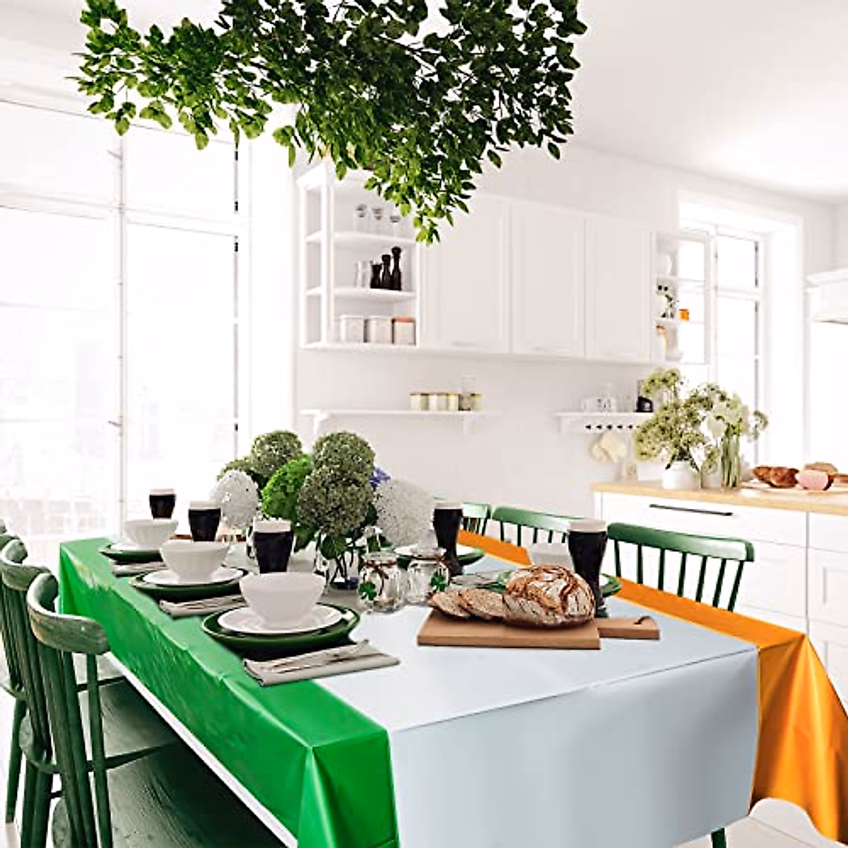 Amylove 2 Pieces Irish Tablecover St Patricks Day Tablecloth 54 x 108 Inch White Orange Green Plastic Tablecloth Lucky Disposable St Patricks Day Table Cover for Irish Day Birthday Party Decorations