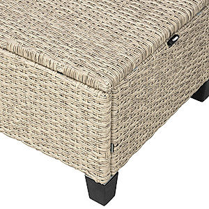 BIADNBZ Outdoor Weather Brown Rattan Wicker Sectional Couch Conversation Sofa Dining Table for Porch, Backyard, Garden, Poolside, 6-Piece Patio Furniture Set with Two Bench, Gray