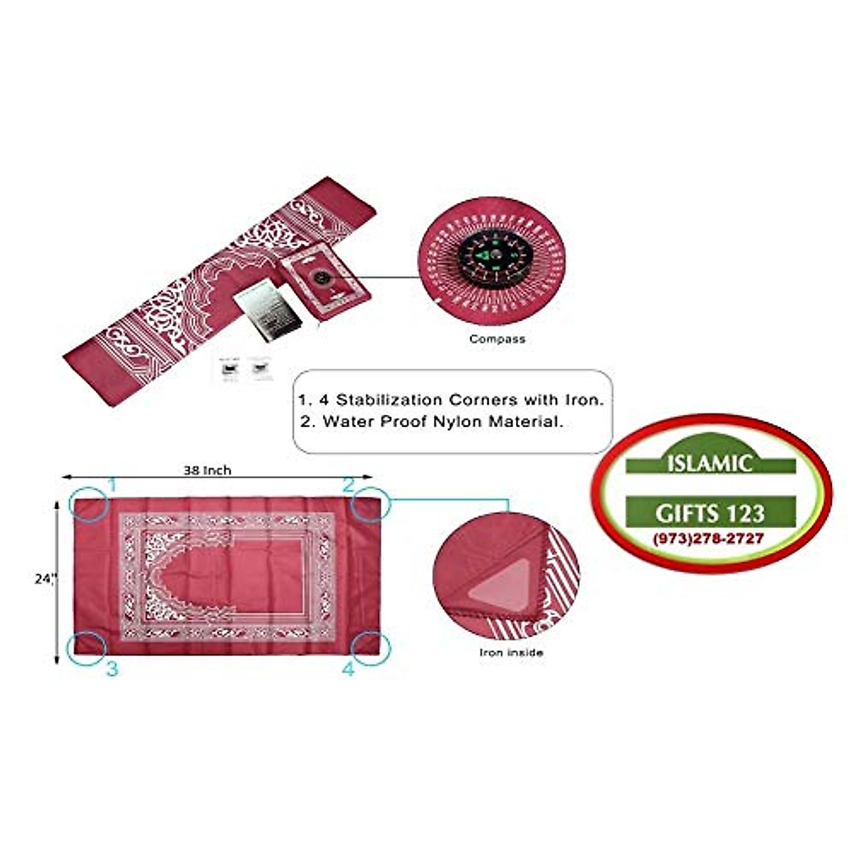 litymitzromq Ultra Soft Indoor Area Rugs, Portable Islamic Muslim Religious Compass Prayer Carpet Mat Pad Festival Supply Muslim Prayer Mat Red