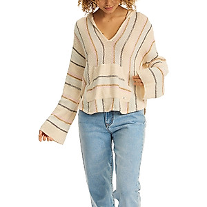 Billabong Women's Bonfire Hooded Baja Pullover Sweater, Whitecap, Large