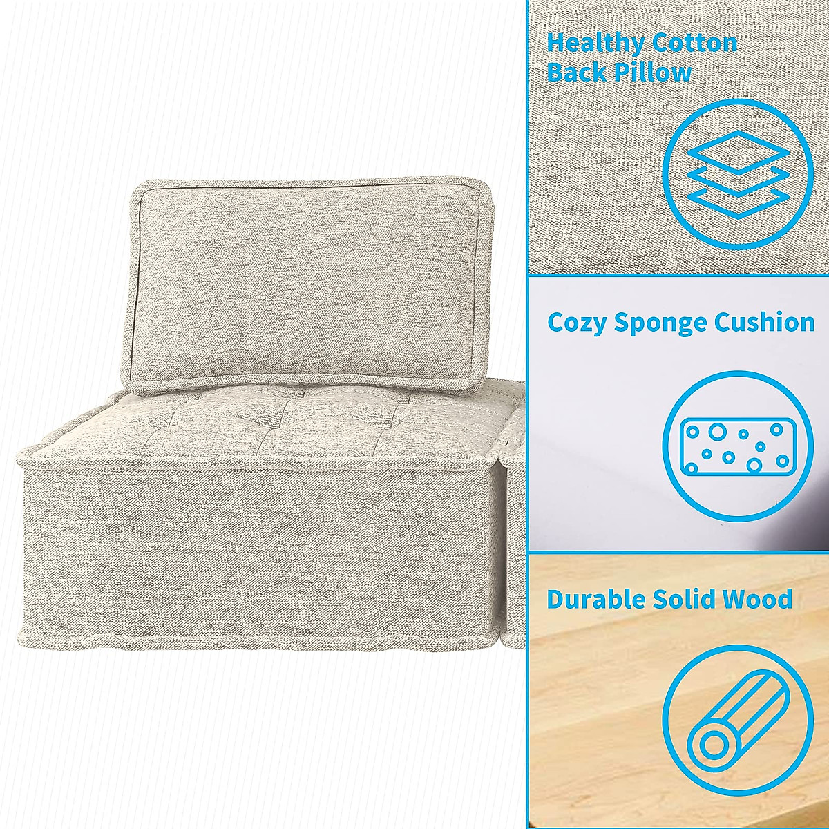 Mjkone Modular Sofa 3PCS Free Combination Armless Floor Sofa Chair Comfy Floor Couch with Removable Back Cushion Variable Sectional Sofa Couches for Living Room Apartment Office Small Space, Beige