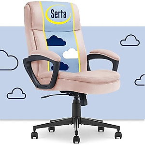 Serta® Comfort Ergo Executive Office Chair, Ergonomic Mid-Back with Extra Lumber Support, Padded Armrests, Adjustable Height and Tilt-Lock Side Lever, Swivel Base, Pink Velvet Fabric