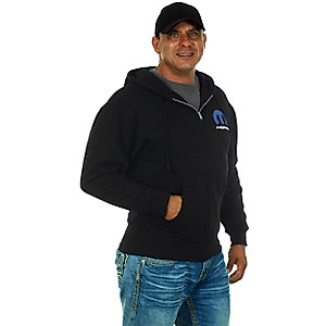 JH DESIGN GROUP Men's Mopar Logo Hoodie Full Zip Up Black Hooded Sweatshirt (small, AP22-black)