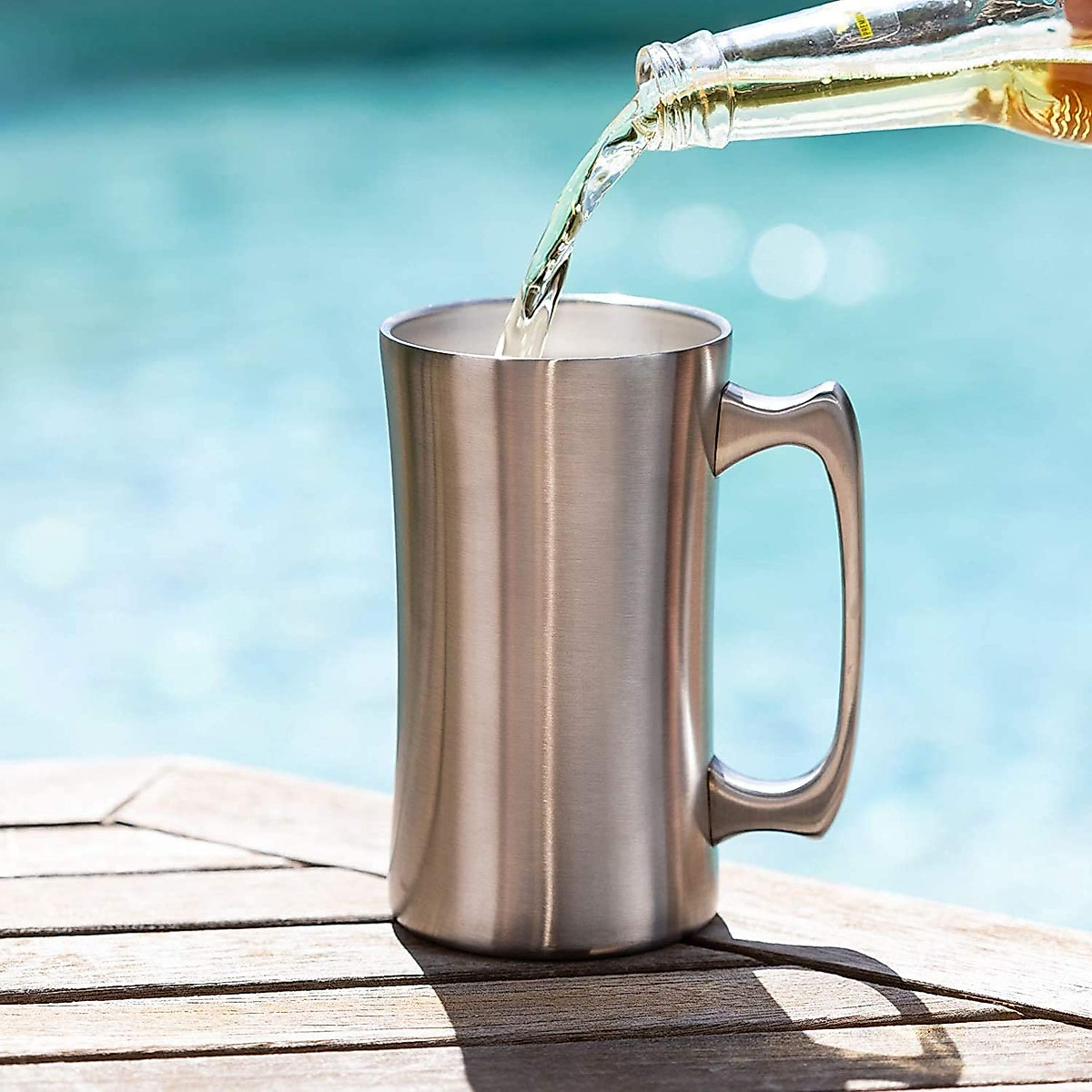 Real Deal Steel Stainless Steel Insulated Beer Mug Vacuum Beer Stein with Welded Handle - 20oz Total Capacity - Large Metal Tankard for IPA, Coffee - Double Walled Mug