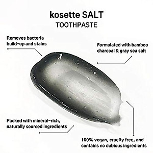 Kosette Salt Toothpaste 100g, Activated Charcoal Toothpaste - Teeth Whitening & Deep Clean with Premium Ingredients - Gray Sea Salt, Bamboo Charcoal, Fresh Peppermint | No Black Residue | Vegan