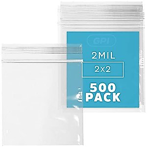 Clear Plastic RECLOSABLE Zip Bags - Bulk GPI Pack of 500 2" x 2" 2 mil Thick Strong & Durable Poly Baggies with Resealable Zip Top Lock for Travel, Storage, Packaging & Shipping.