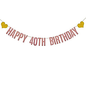 ABCpartyland Rose Gold Glitter Paper Happy 40th Birthday Banner,40th Birthday Party Decorations Supplies, Pre-Strung,Letters Rose Gold HAPPY 40TH BIRTHDAY