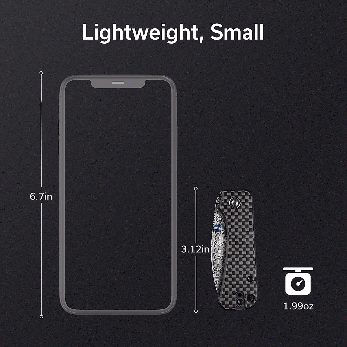 CIVIVI Small Pocket Knife for EDC, Ben Petersen Folding Knife Baby Banter with 2.34" Damascus Blade Carbon Fiber Overlay on G10 Handle, Titanium Thumb Stud Opener C19068S-DS1