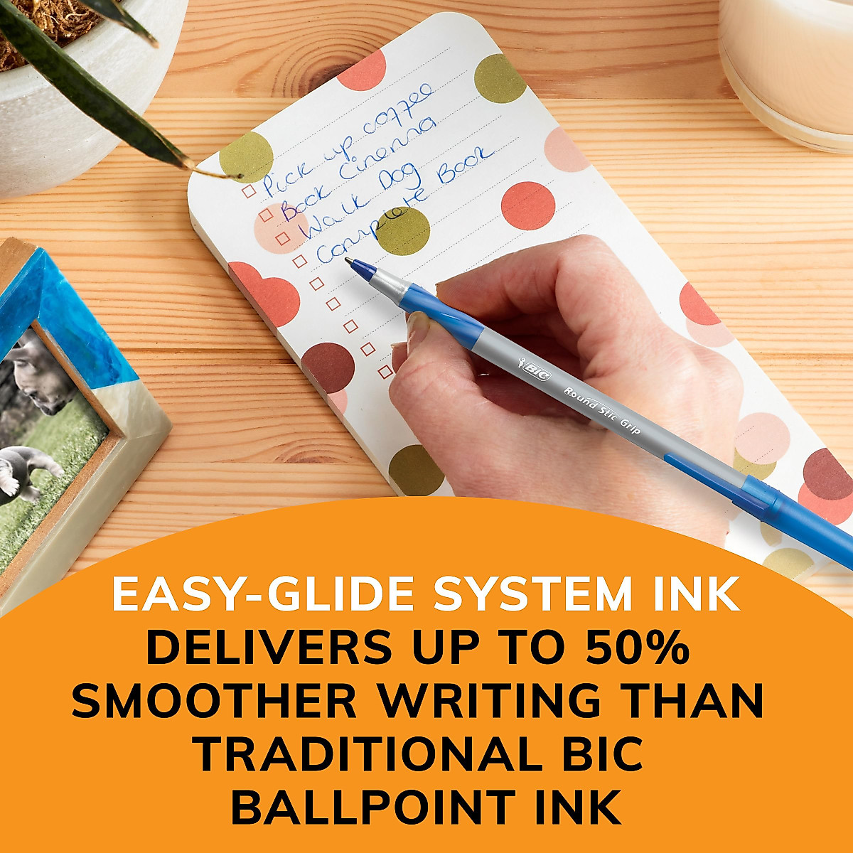 BIC Round Stic Grip Xtra Comfort Ballpoint Pen, Medium Point (1.2mm), Blue, 12-Count