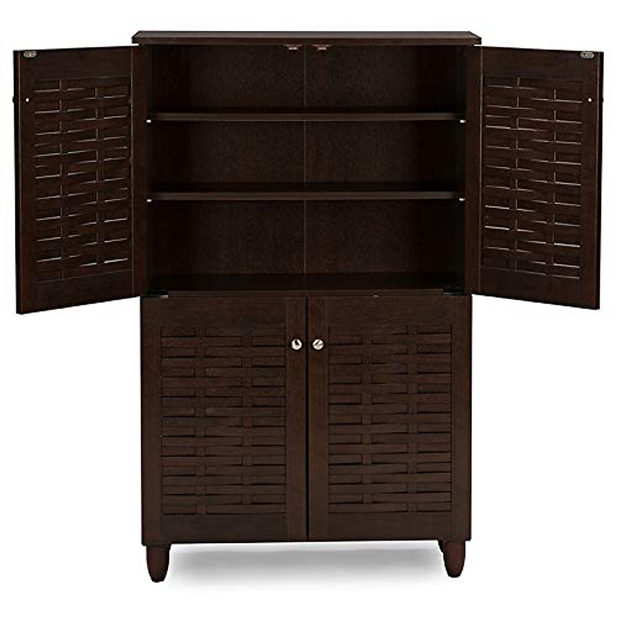 Wholesale Interiors Baxton Studio Winda Modern and Contemporary 4-Door Dark Brown Wooden Entryway Shoes Storage Cabinet