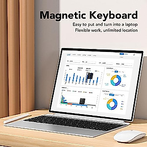 FOLOSAFENAR HD Tablet Laptop, 100‑240V 2 in 1 Laptop 3K Touch Screen Lightweight Dual Speakers with Magnetic Keyboard for Windows 10 for Work (US Plug 8GB+1TB)