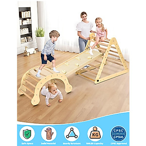 YOLEO Pikler Triangle Set, FSC-Comply 7 in 1 Large Pikler Triangle Climbing Set with Various Combinations, Wooden Montessori Climbing Toys for Toddlers 1-3 Inside, Toddler Playground Indoor Jungle Gym