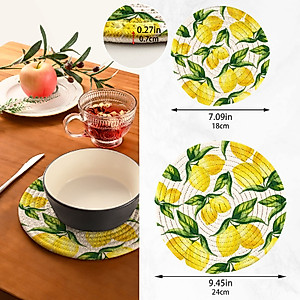 ALAZA Yellow Lemon and Leaves on White PotHolders Trivets Set Cotton Hot Pot Holders Set Farmhouse Coasters,Hot Pads,Hot Mats for Kitchen Counter Decorative