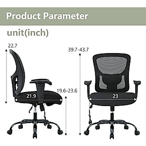 Big and Tall Office Chair 500lbs, Ergonomic Computer Chair Height Adjustable Mesh Chair Heavy Duty Chair, Wide Seat Computer Executive Desk Chair with Adjustable Armrest, Lumbar Support, Black