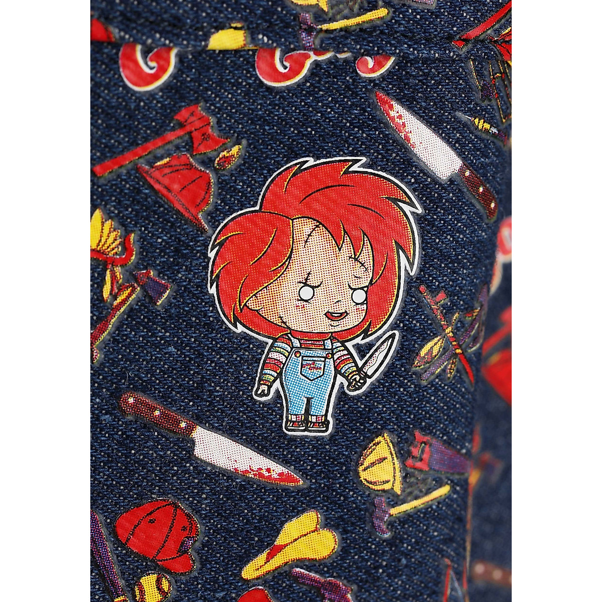 Child's Play Good Guy Chucky Doll Denim AOP Mini Backpack, Horror Fashion Bag Standard