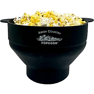 Amish Country Popcorn - Baby White (6 Pound Bag) and Black Silicone Popcorn Popper Bundle | Small & Tender Popcorn | Popper is BPA and PVC Free with Handles, Dishwasher Safe