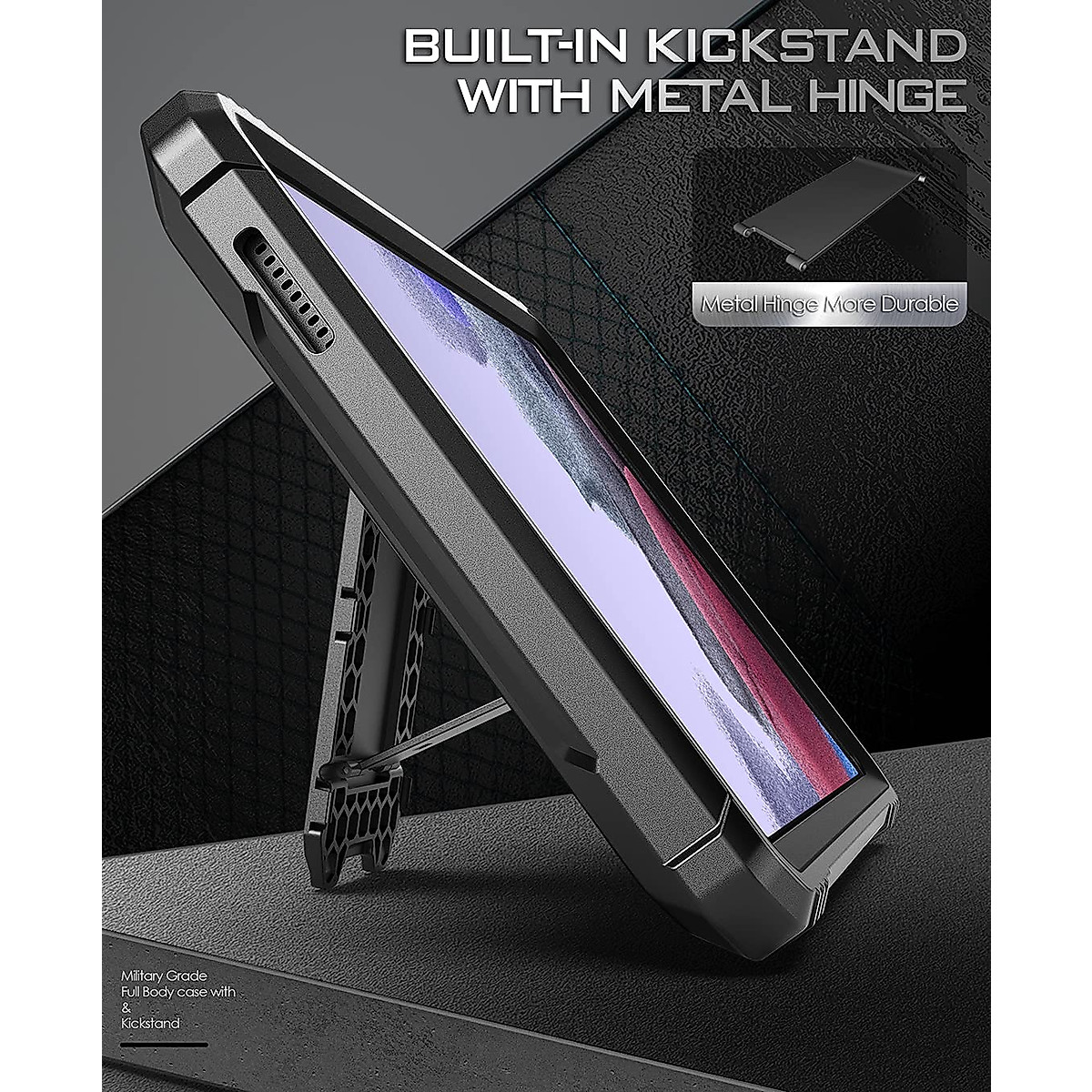 Poetic Revolution Case Designed for Galaxy Tab A7 Lite 8.7 with Screen Protector & Kickstand, Full Body Heavy Duty Rugged Shockproof Drop Protection Protective Case Cover, Black