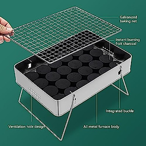 YOXIER Portable Barbecue Grill,Stainless Steel Grill,Camping Charcoal Grill,Stainless Steel Grill,Outdoor Stove Burner for Outdoor Barbecues,Gatherings,Picnics & Cooking Silver