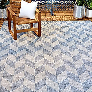 Nicole Miller New York Patio Country Calla Contemporary Herringbone Indoor/Outdoor Area Rug, Blue/Grey, 7'9"x10'2"