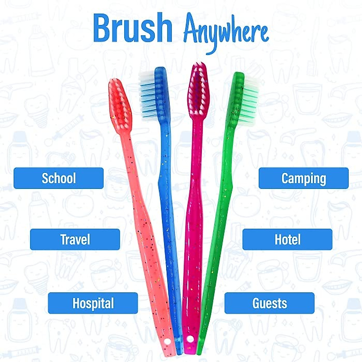 Bottles N Bags MEGA Pack Kids Disposable Toothbrushes with Paste | Children's Bubblegum Pre-Pasted & Individually Wrapped Toothbrush Bundle | Perfect for School, Camp, Summer Vacation, (36 Pack)