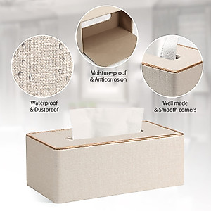 PU Leather Tissue Box Cover Holder - Rectangular Kleenex Box Covers for Home/Office/Car Decoration - 9.84"X5.23"X3.77" - Beige