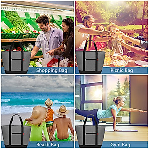 LHZK Cooler Bag, Jumbo Insulated Cooler Bag with Thermal Foam Insulation, Insulated Grocery Bags with Zippered Top, Collapsible Insulated Bag for Beach, Picnic, Travel, Food Delivery Bag (50L, Gray)