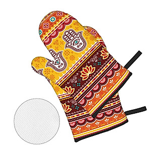 EZDNAGP 4pcs Oven Mitts and Pot Holders Sets Oven Kitchen Gloves Hot Pads for Cooking BBQ Baking Grilling - Pakistani Indian Evil Eye Hamsa Hand