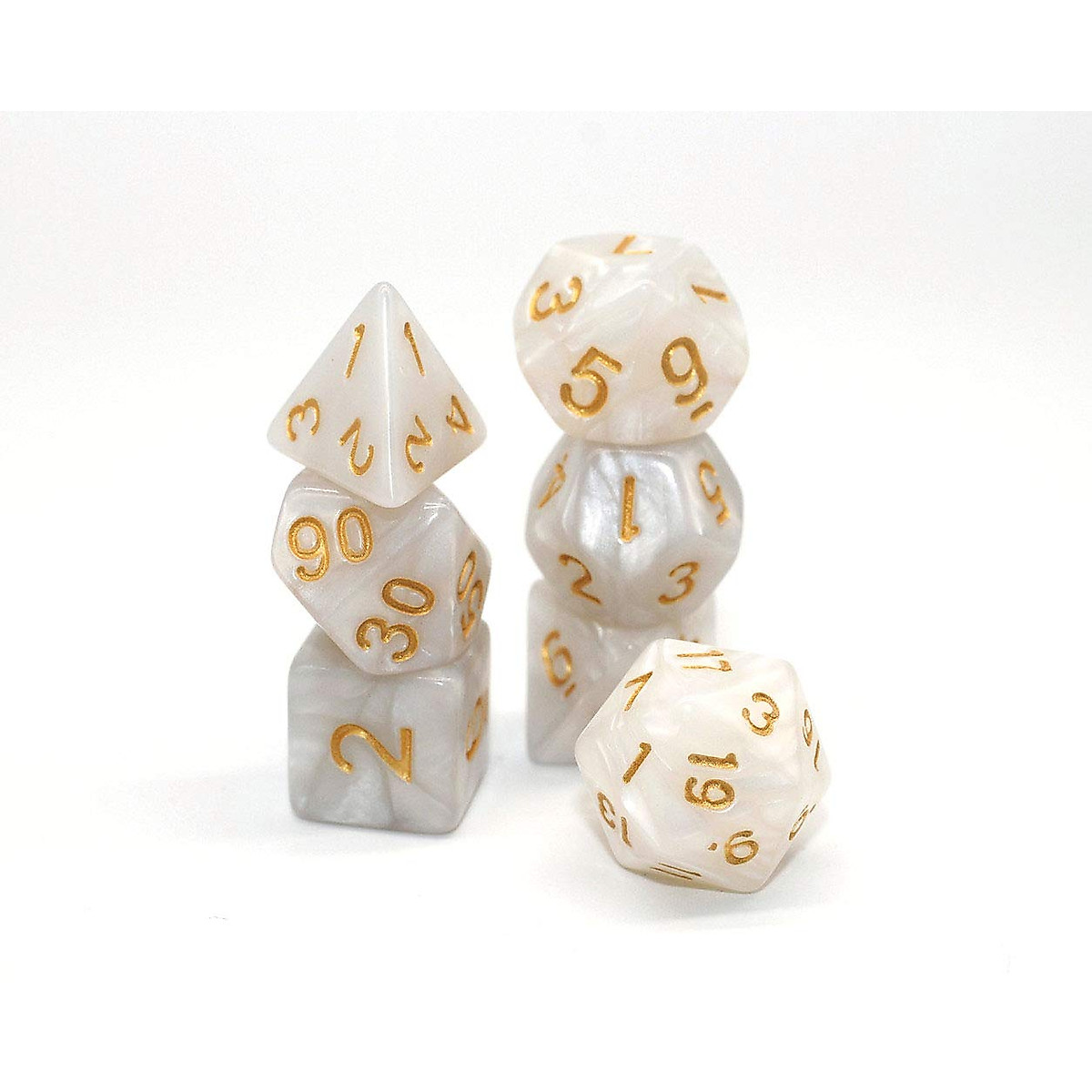 DND Dice Set Pearl White RPG 7-Die Dice Set Fit Dungeons and Dragons(D&D) Pathfinder MTG Role Playing Games Polyhedral Dice with Dice Pouch