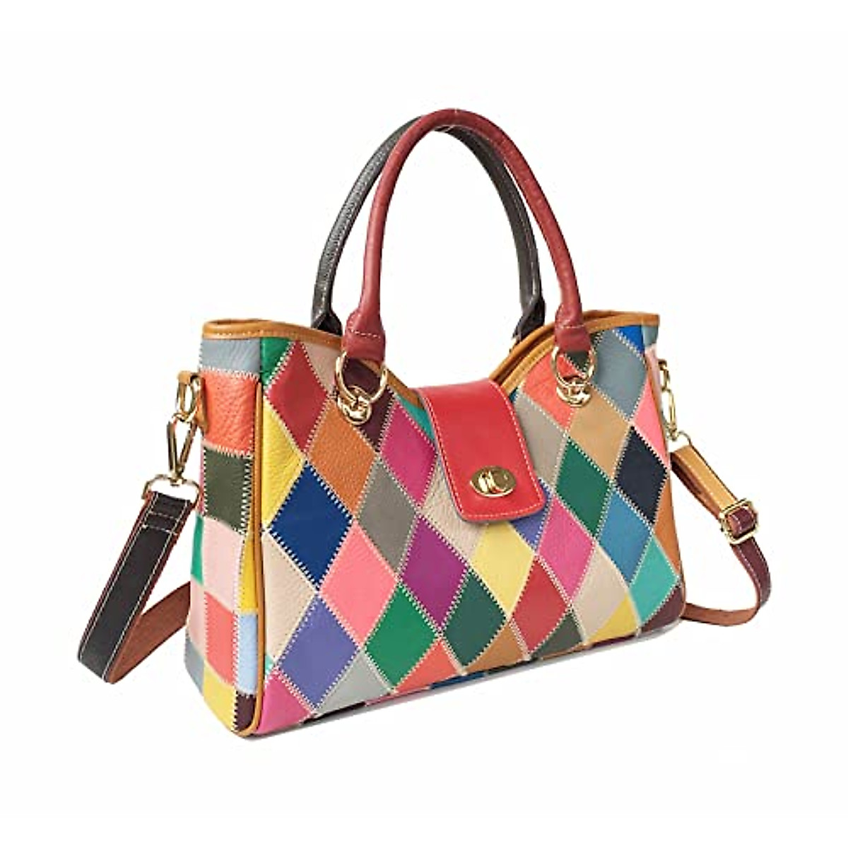 Tote Bags for Women Fashion Multicolor Plaid Handbag Ladies Colorful Satchel Bags Genuine Leather Top Handle Shoulder Purses (Multicolor)