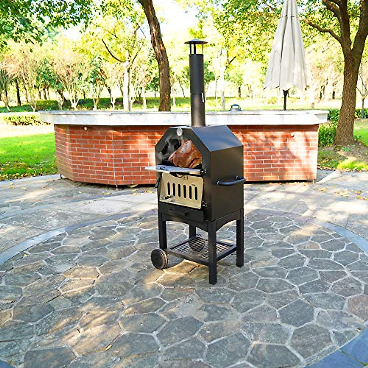 Summerville Pizza Oven Outdoor with Stone, Pizza Cooker Freestanding Portable Steel Pizza Oven for Grill Black