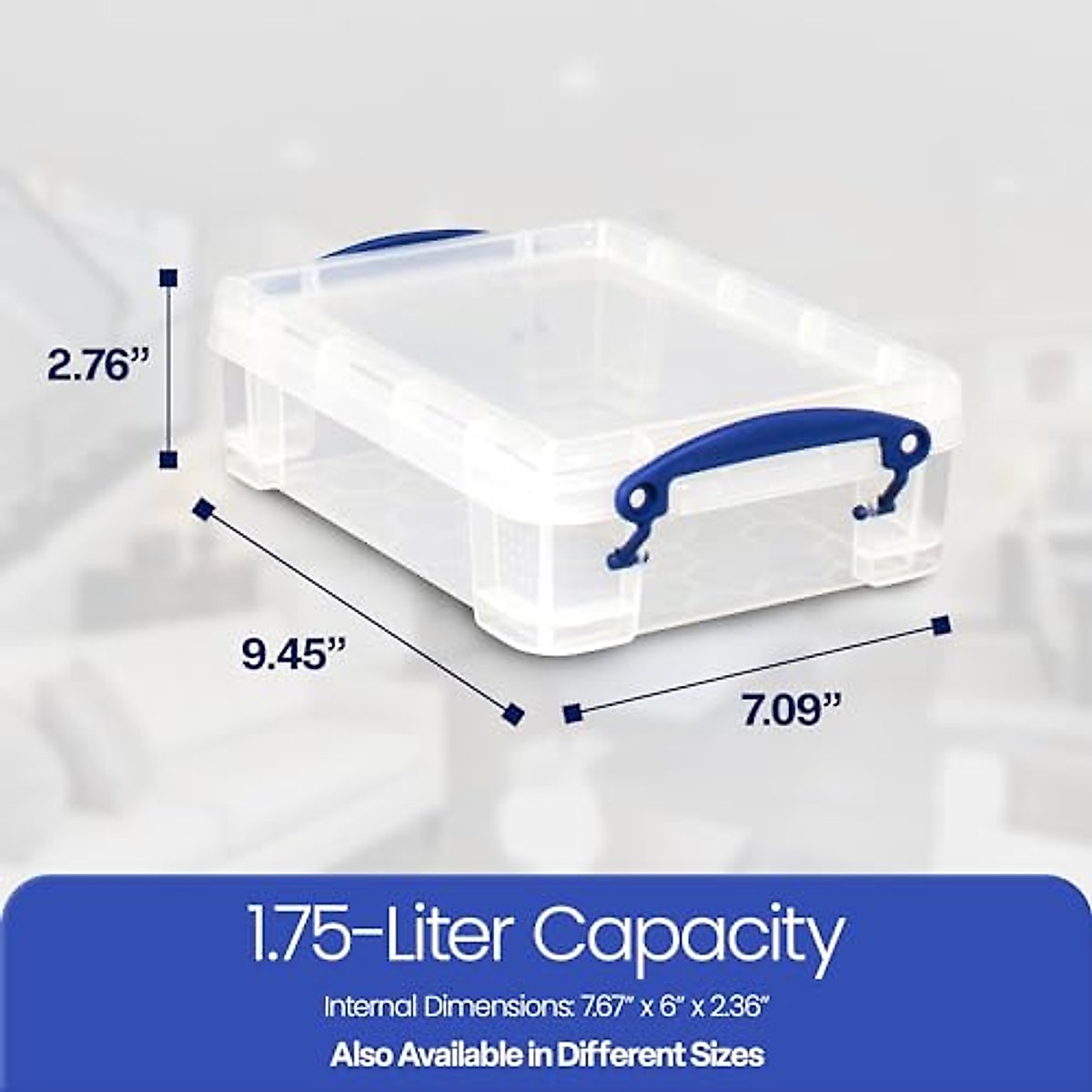 Really Useful Box 1.75 Liter Plastic Stackable Storage Container with Snap Lid & Built-In Clip Lock Handles for Home or Office Organization, 4 Pack