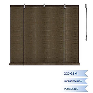 E&K Sunrise 6'W x 6'H Roll Up Shade Outdoor Roller Shade Blind Sun Shade UV Block for Patio Porch Backyard Gazebo Deck Pergola (Brown)