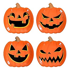 XIENBLOC 48Pcs Halloween Party Plates Halloween Party Supplies Paper Pumpkin Shape Dinner Plates Disposable Halloween Birthday Party Supplies for Kids