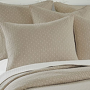 Levtex Home - Cross Stitch Quilt Set - 100% Cotton - Full/Queen Quilt (88x92in.) + 2 Standard Shams (26x20in.) - Taupe Quilt with White Contrast Stitching