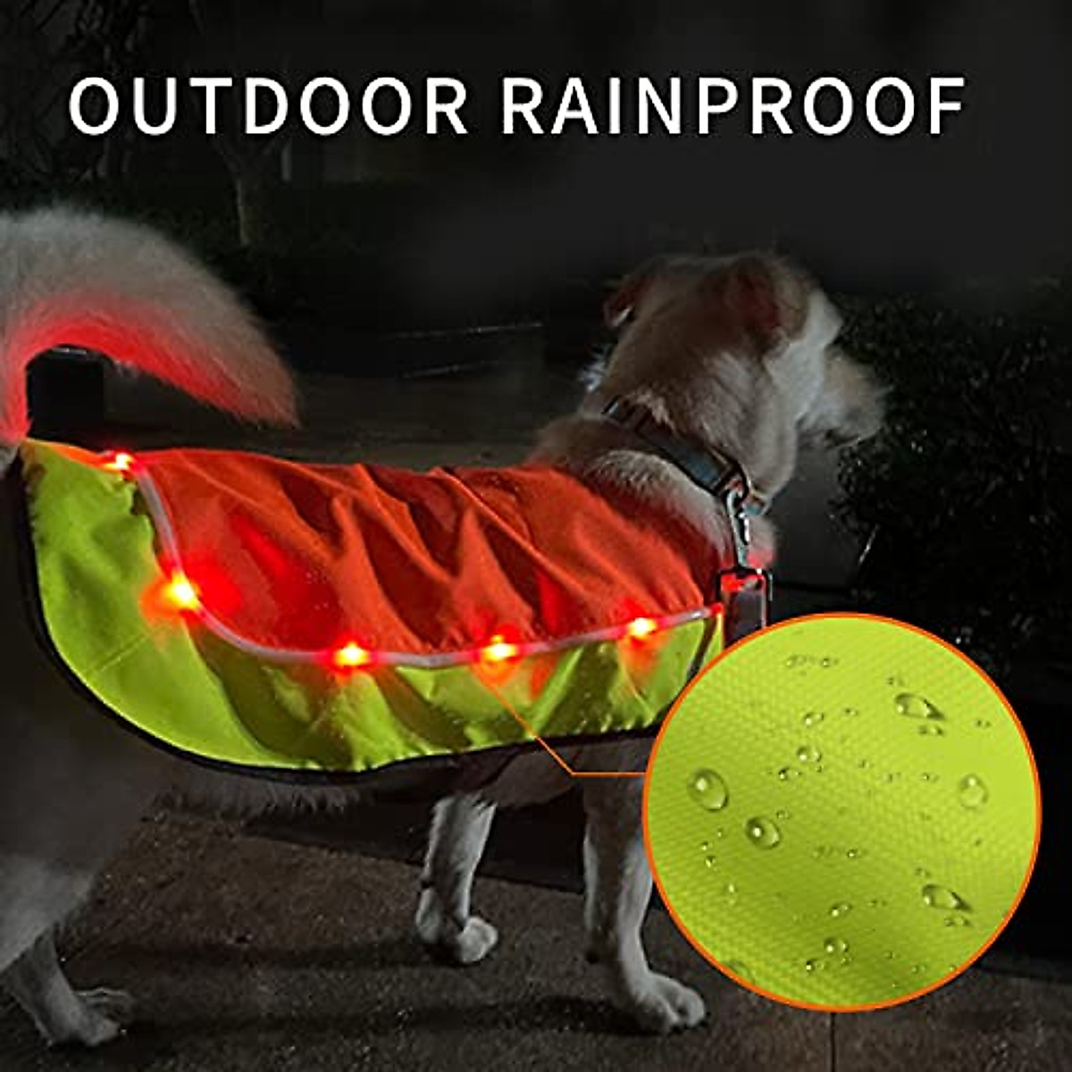 LaRoo Dog Raincoat Night Safety Pet T Shirts with LED Light & Reflective Strip, Waterproof Dog Vest Jacket Breathable Lightweight Slicker, Fashion Dog Outfit Coats for Puppy Small Dogs to Large Dogs