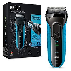 Braun Series 3 ProSkin 3010s Electric Shaver, Rechargeable and Cordless Wet and Dry Electric Razor for Men, Black/Blue