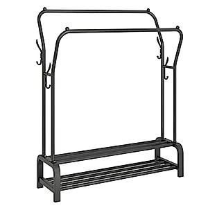 ACCSTORE Garment Rack Clothes Rack Freestanding Hanger Double Rails Bedroom Clothing Rack with 2-Tier Lower Storage Shelf,Black