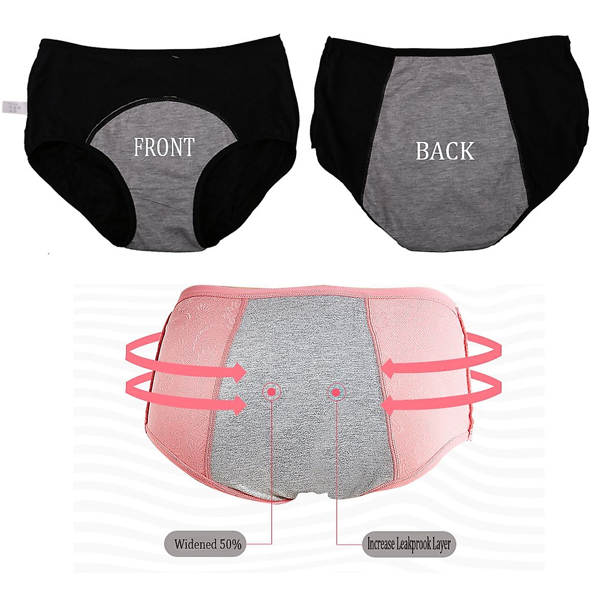 YOYI FASHION Women Menstrual Period Briefs Jacquard Easy Clean Panties 4 Pack US Size XL/8