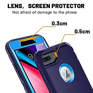 iPhone 8 Plus/7 Plus Case, AICase [Heavy Duty] [Full Body] Tough 4 in 1 Rugged Shockproof Cover with Built-in Screen Protector for Apple iPhone 8 Plus/7 Plus (Dark Blue/Light Blue+Belt Clip)