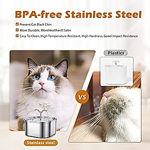 DOOOB Cat Water Fountain,3.2L/108OZ Square Stainless Steel Pet Water Dispenser Metal Dog Drinking Fountains Water Bowl with 3 Replacement Filters Ultra-Quiet Pump and Waterproof Food Mats